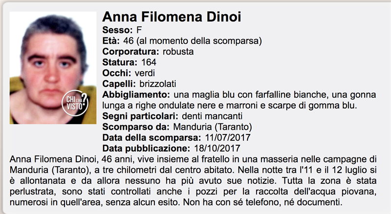 Dopo 5 anni Anna Filomena inghiottita dal buio: qualcuno ricorda qualcosa?