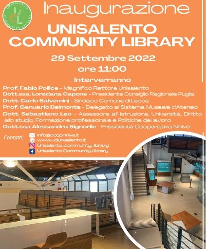 Domani l'inaugurazione della UniSalento community library